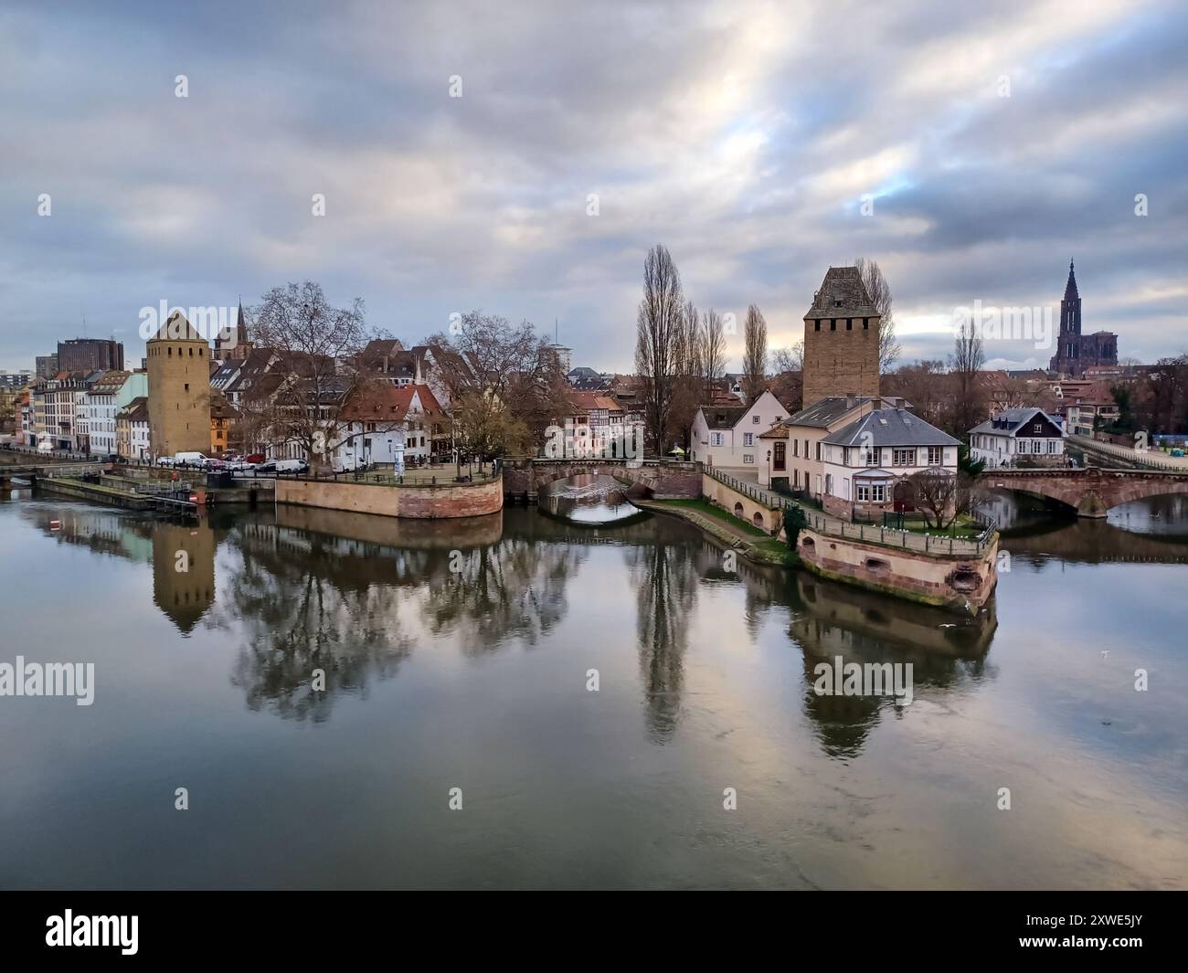 Strasbourg. Bridges and towers built in the 13th century. View from the ...