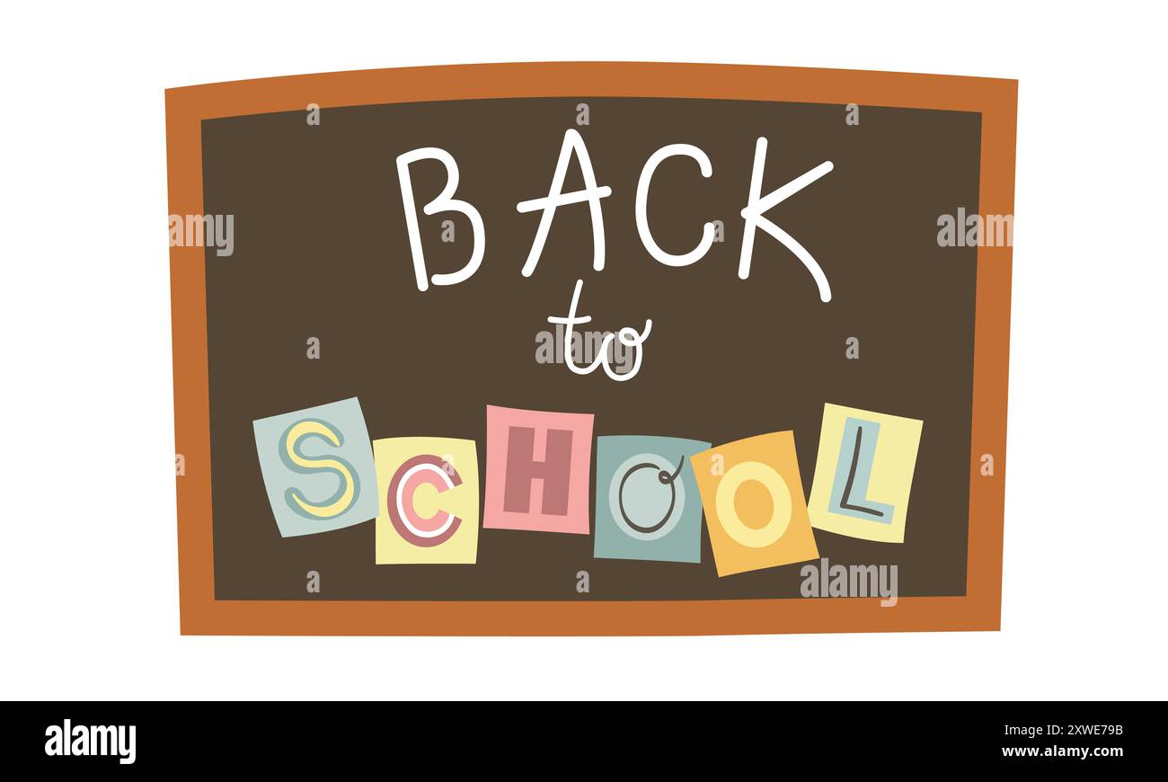 Text back to school on chalkboard. Hand drawn illustration of ...