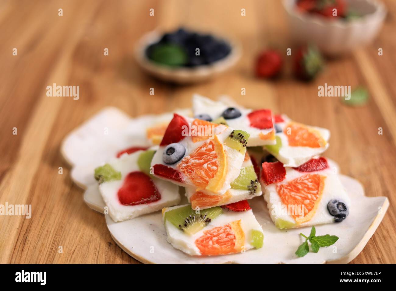 Homemade Frozen Yogurt Bark with Kiwi, Blueberry, Orange, and ...