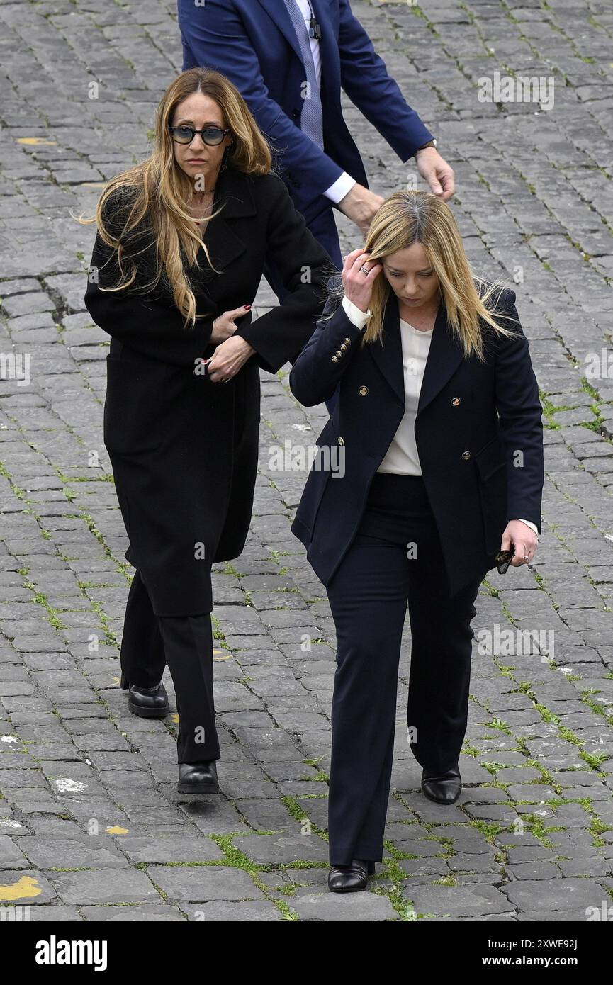 Rome - Arianna and Giorgia Meloni during the funeral of FDI Senator ...