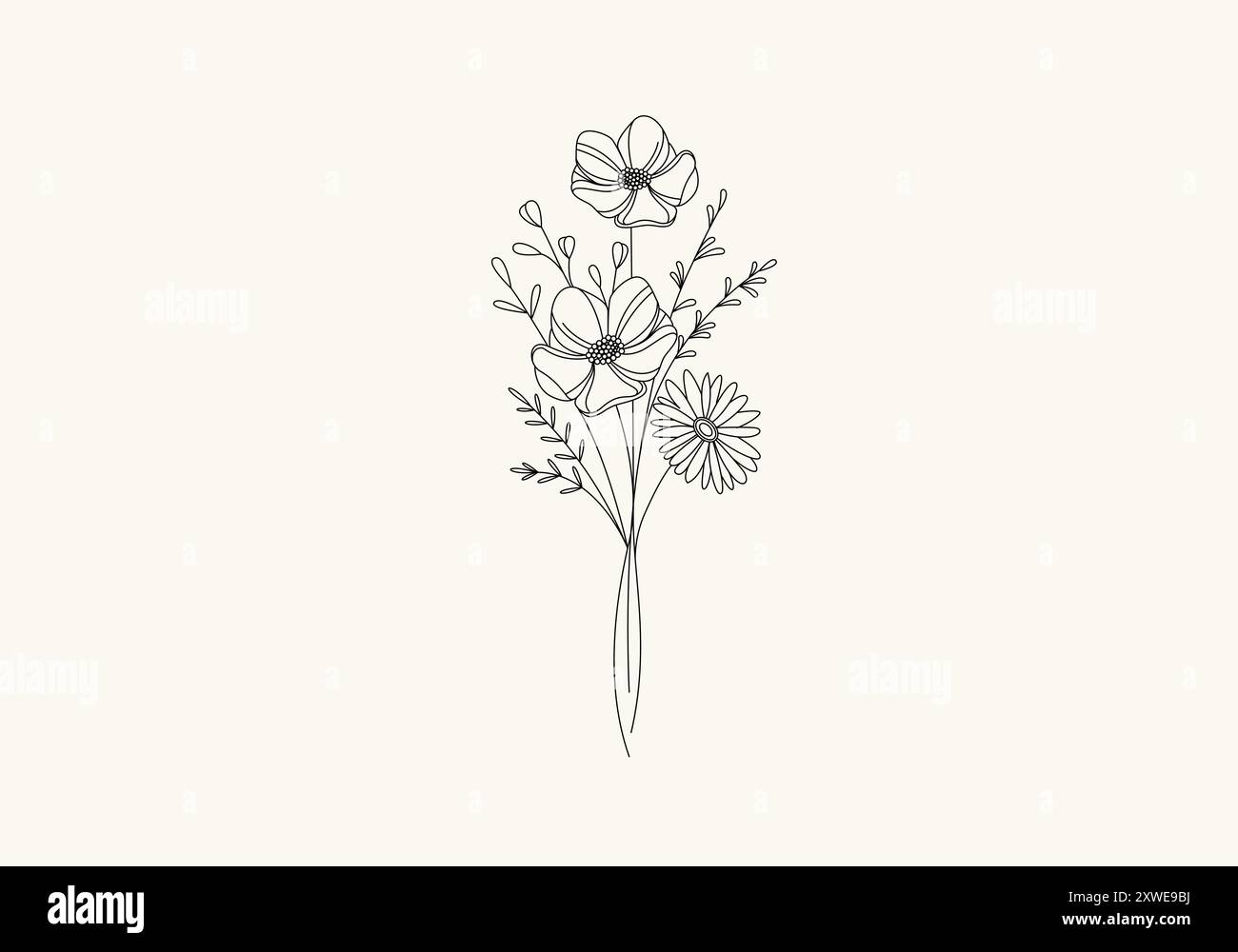 Logo Bouquet Flower Line, Logo Hand Draw Boho Floral Botanical, Simple ...