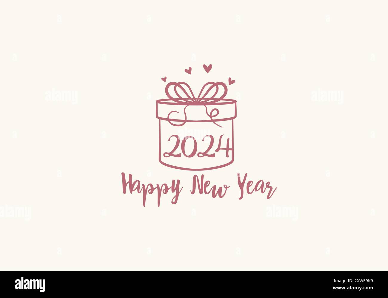 Happy New Year 2024 Gift Box Concept, Logo Happy Newyear Feminim Line ...