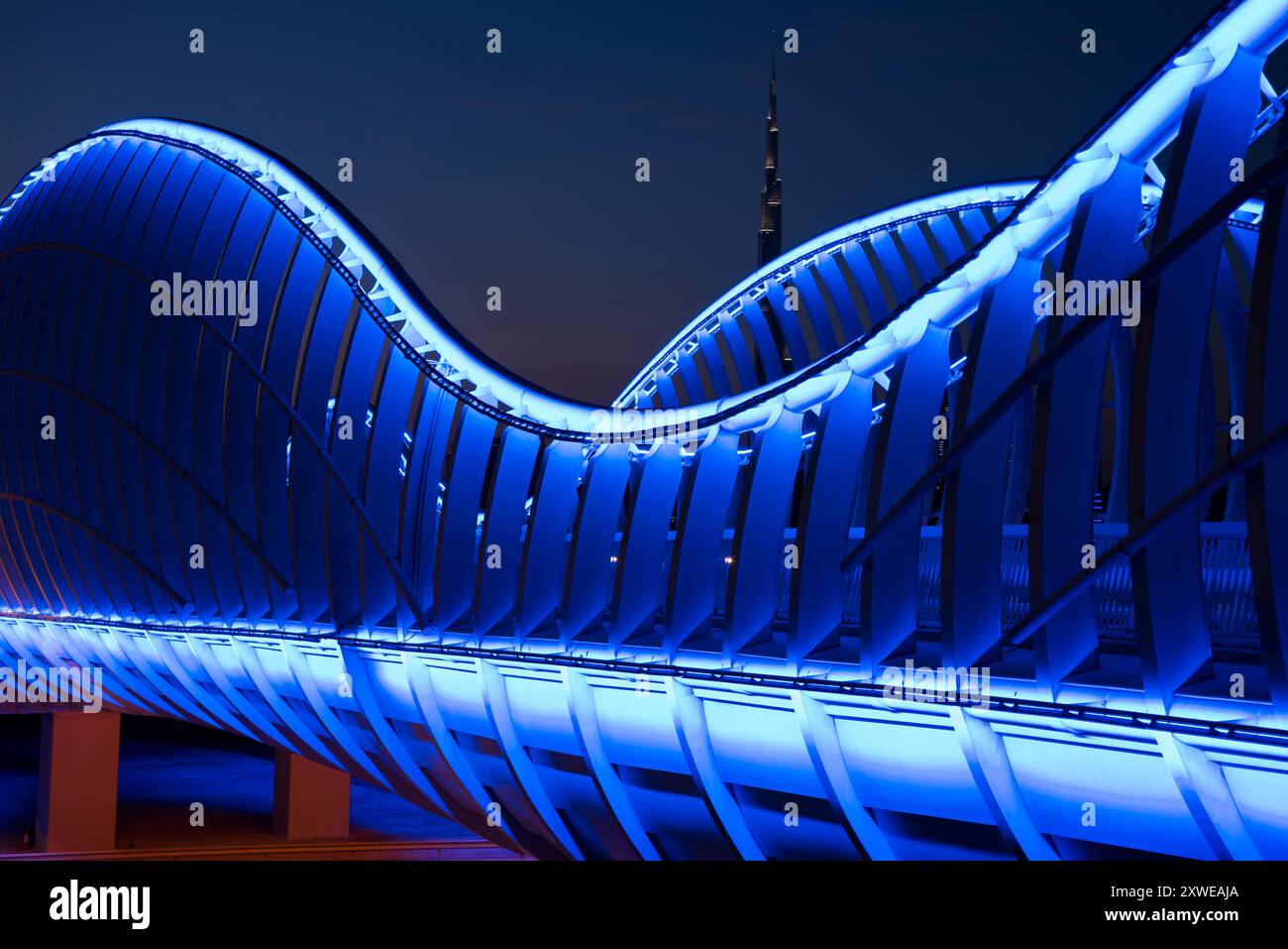 Dubai, United Arab Emirates, 3 Apr 2015. Meydan Bridge illuminated in ...