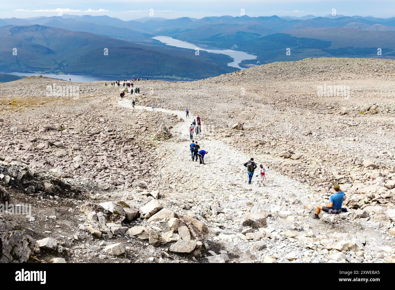 Hikers descending Ben Nevis - highest mountain in the UK via the ...