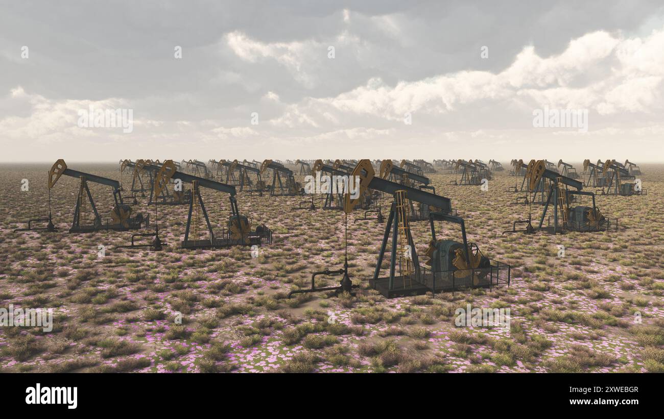 Oil pumps in a landscape Stock Photo - Alamy