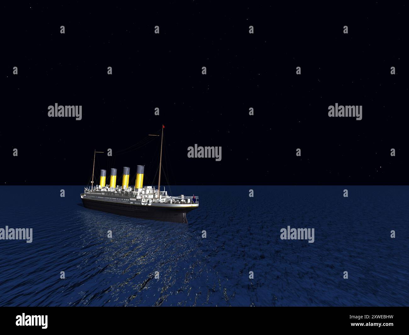 Historic passenger ship Titanic on the high seas in dark night Stock ...