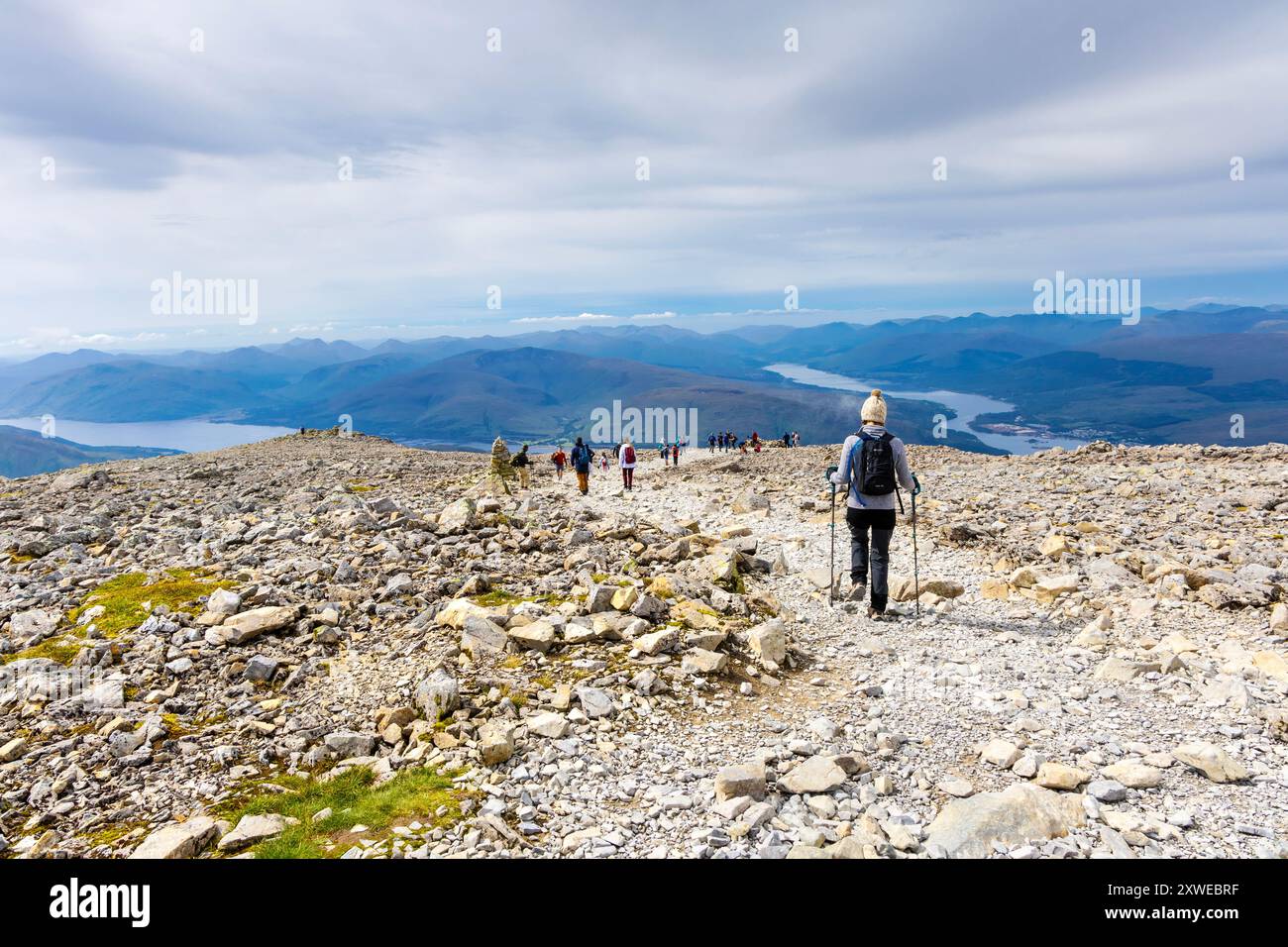 Hikers descending Ben Nevis - highest mountain in the UK via the ...
