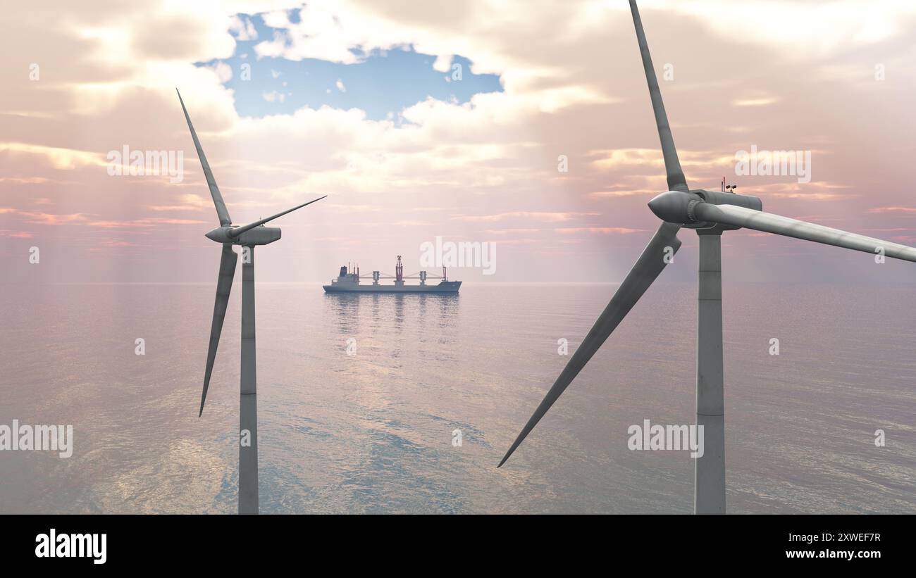 Offshore wind turbines and cargo ship Stock Photo - Alamy