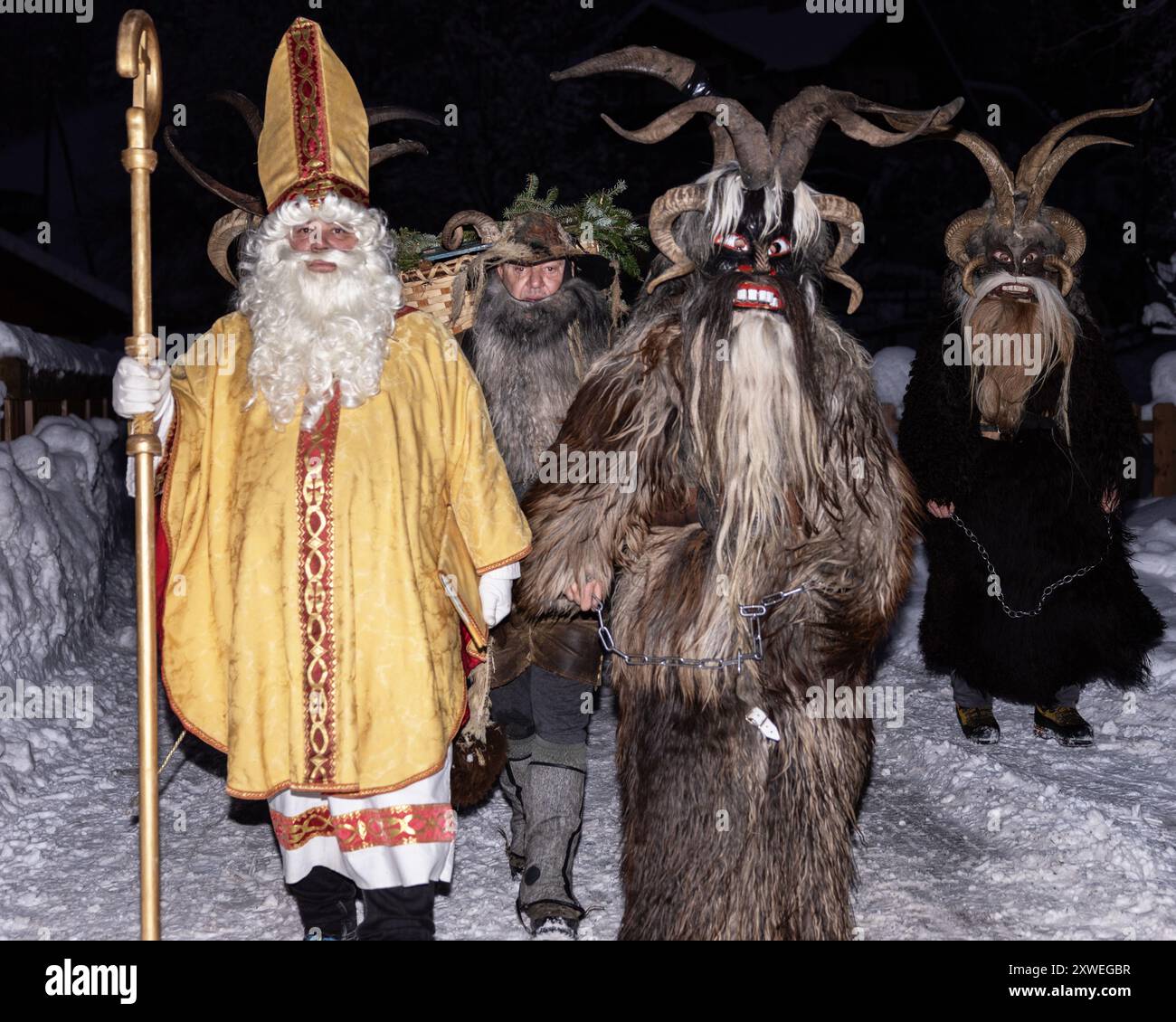 Saint Nicholas and Krampus Figures in a Winter Parade Stock Photo - Alamy