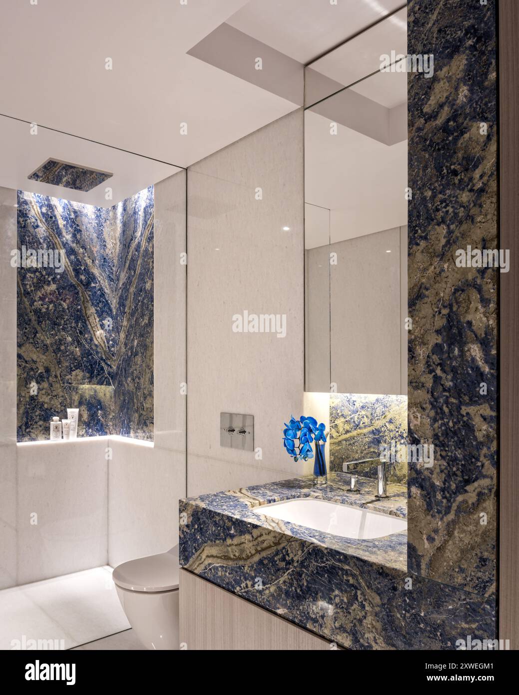 Marble sink surround in luxury modern British home. London, UK Stock ...