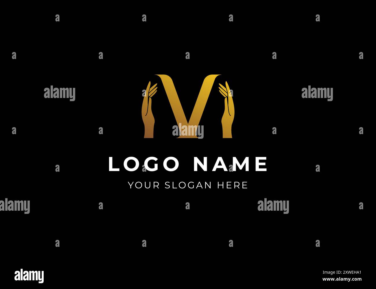 Logo M V and 2 Hands Gold Modern Minimalist and Luxury Logo Design ...