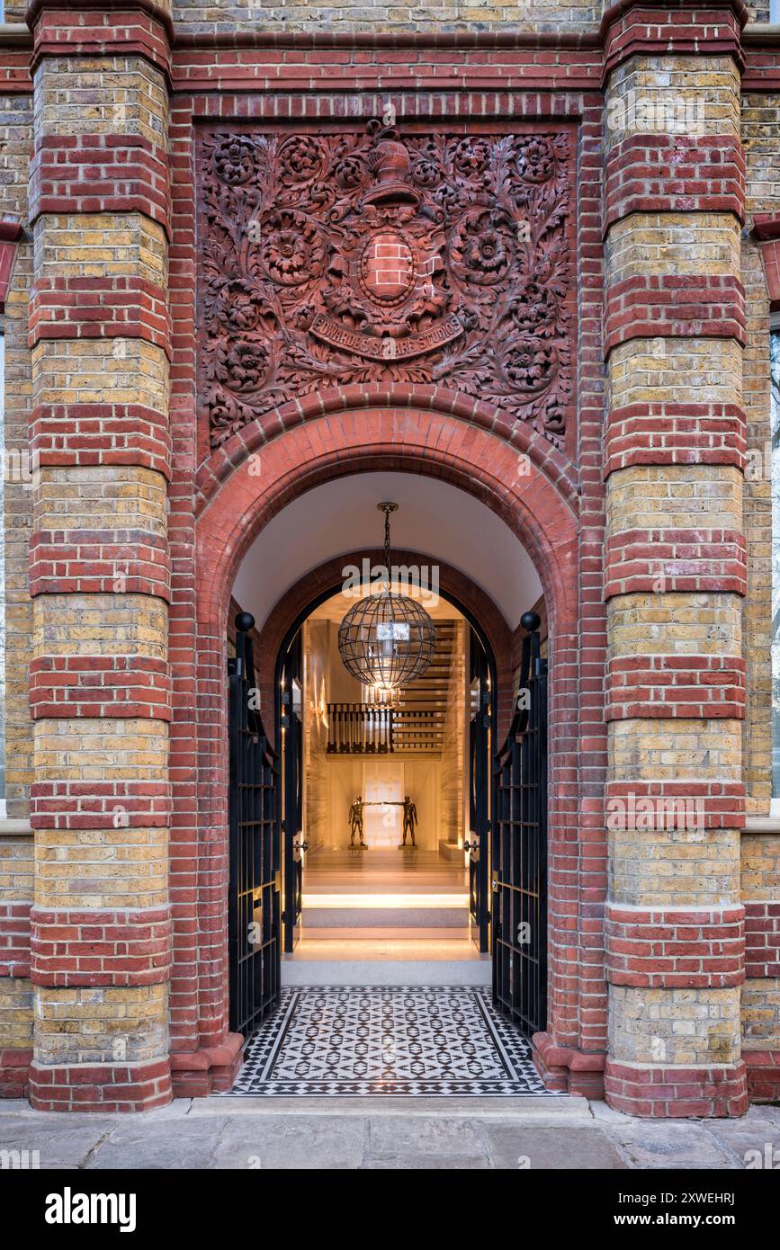 Decorative exterior to entrance of luxury modern British home. London ...