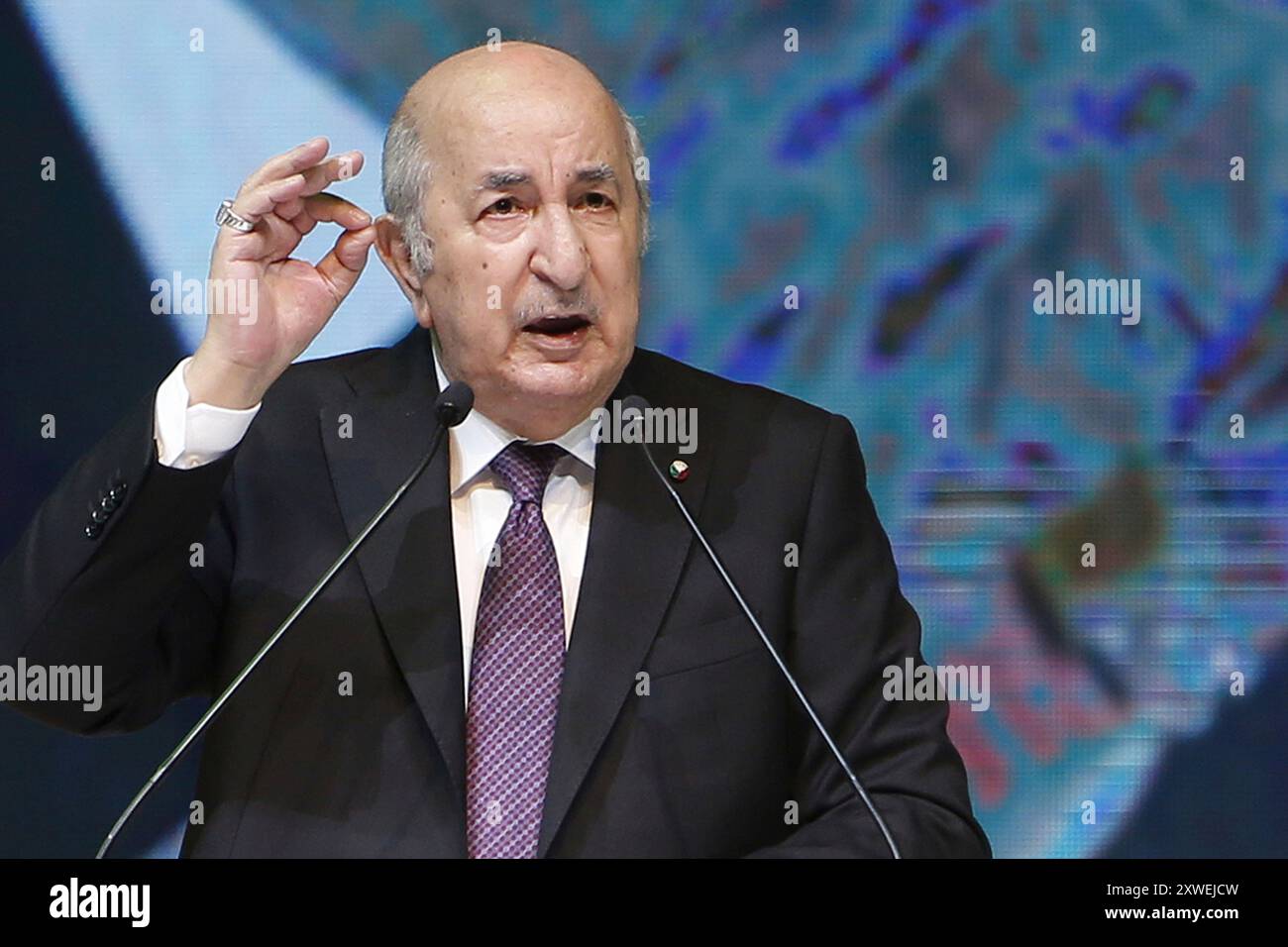 Algerian President and candidate for reelection Abdelmadjid Tebboune ...