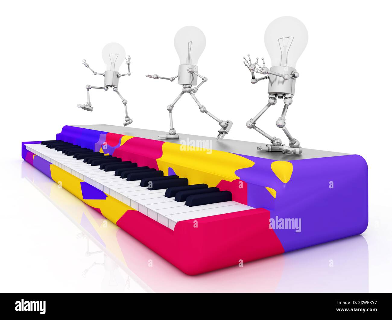 Light bulb figures dancing on a colorful electronic keyboard Stock ...