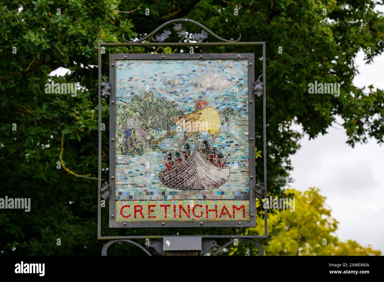 Village sign Cretingham Suffolk Stock Photo - Alamy