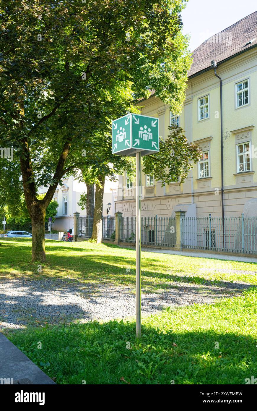 Linz, Austria. August 12, 2024. the sign at the meeting point for ...