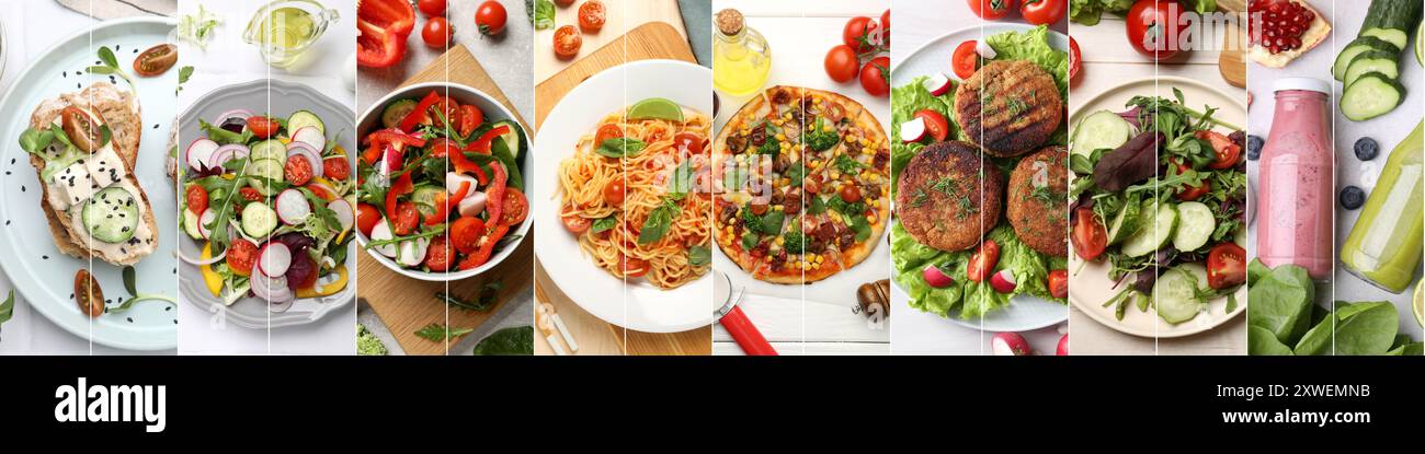 Assortment of vegetarian foods, collage. Banner design Stock Photo - Alamy