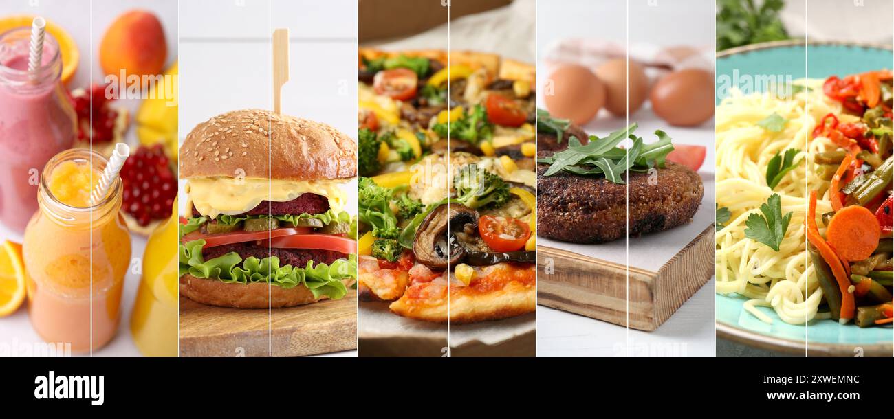 Assortment of vegetarian foods, collage. Banner design Stock Photo - Alamy