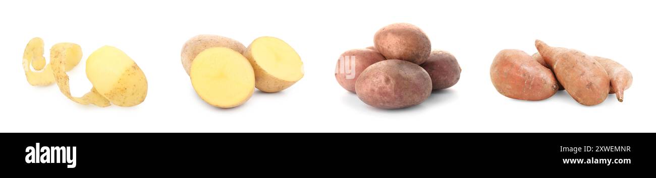 Different types of potatoes isolated on white, collection Stock Photo ...