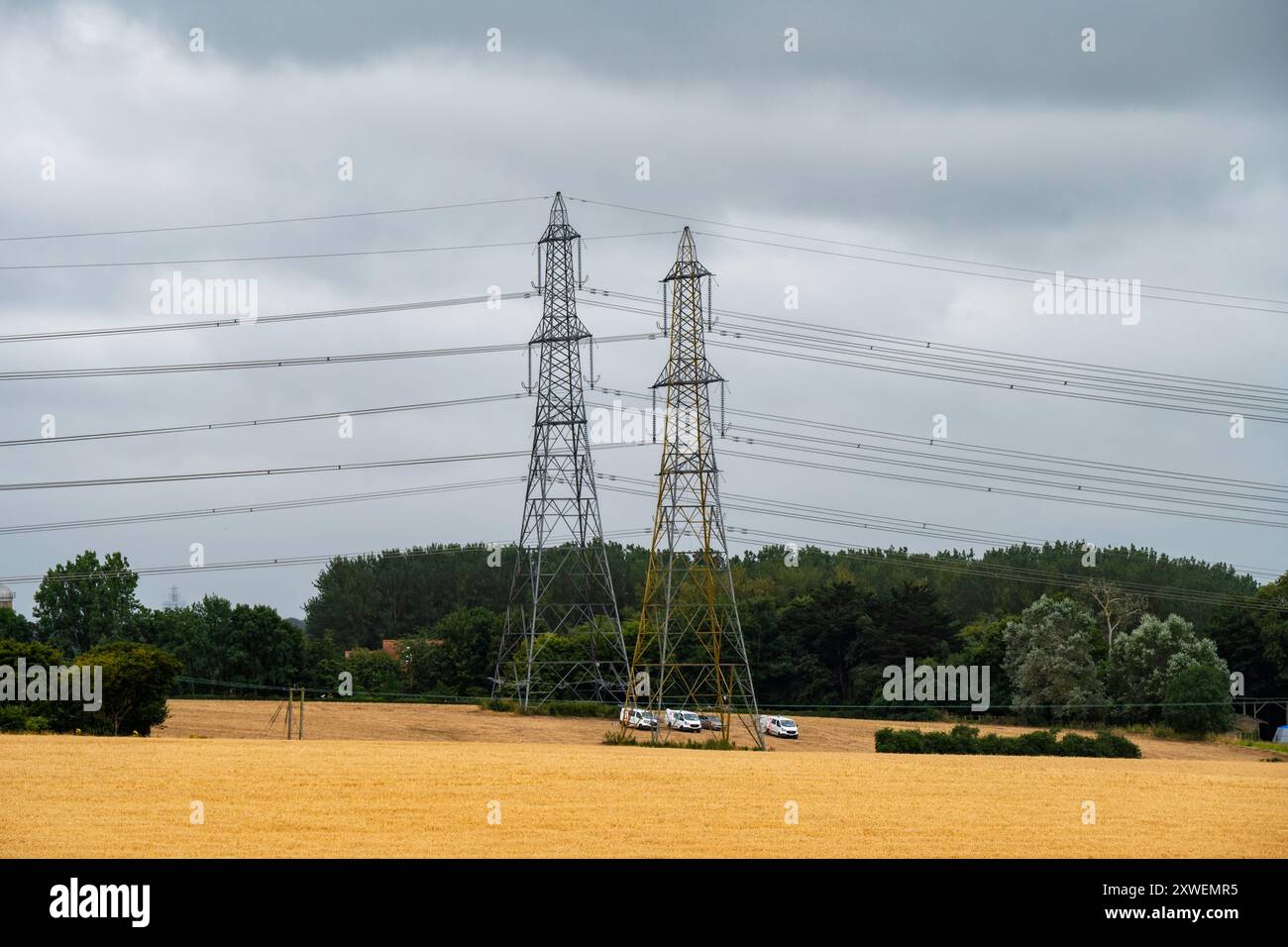 National Grid electricity pylons Bugh Suffolk Stock Photo - Alamy