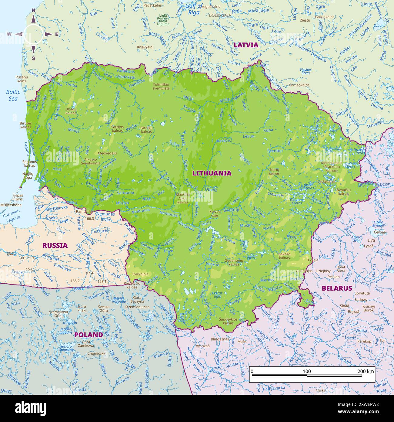 Detailed physical map of Lithuania Stock Vector Image & Art - Alamy