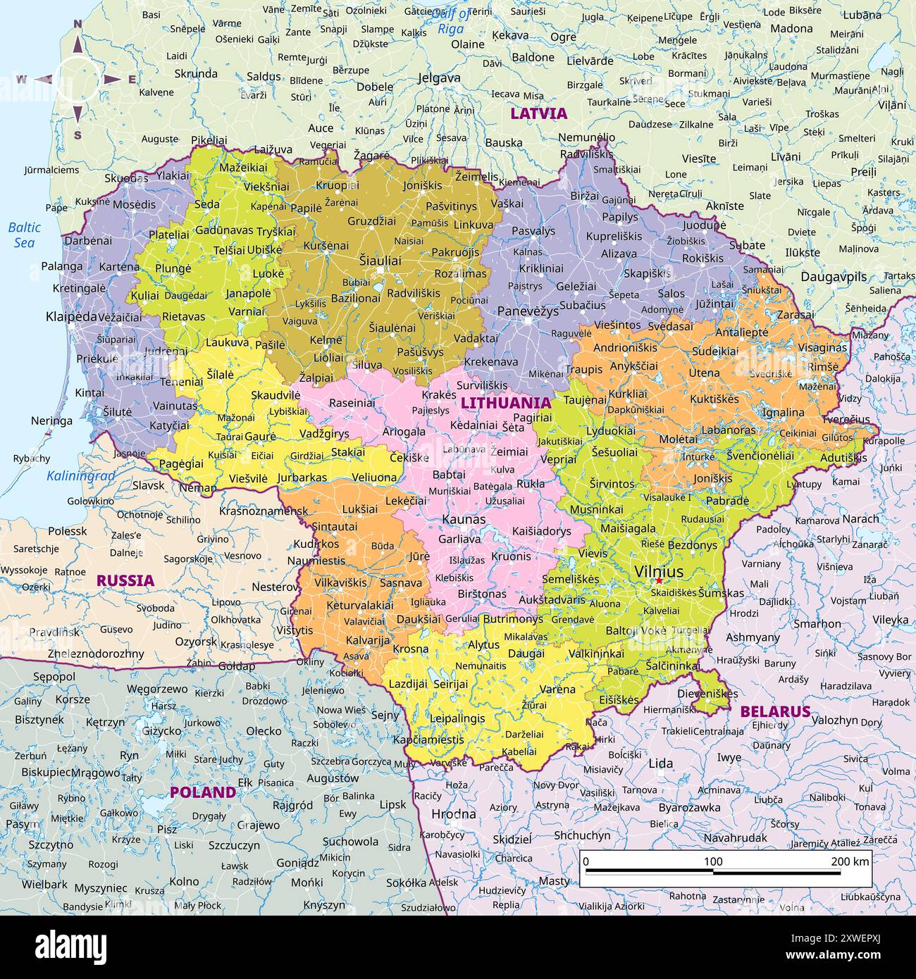 Detailed political map of Lithuania Stock Vector Image & Art - Alamy