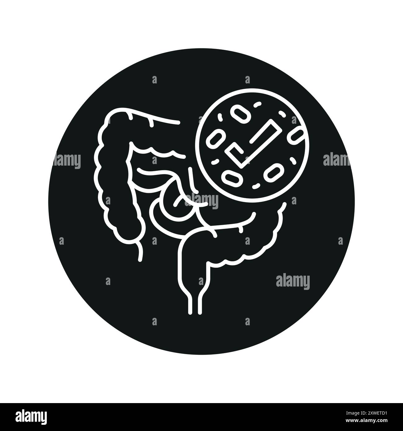 Healthy gut microbiome line black icon. Intestine microbiota. Sign for ...