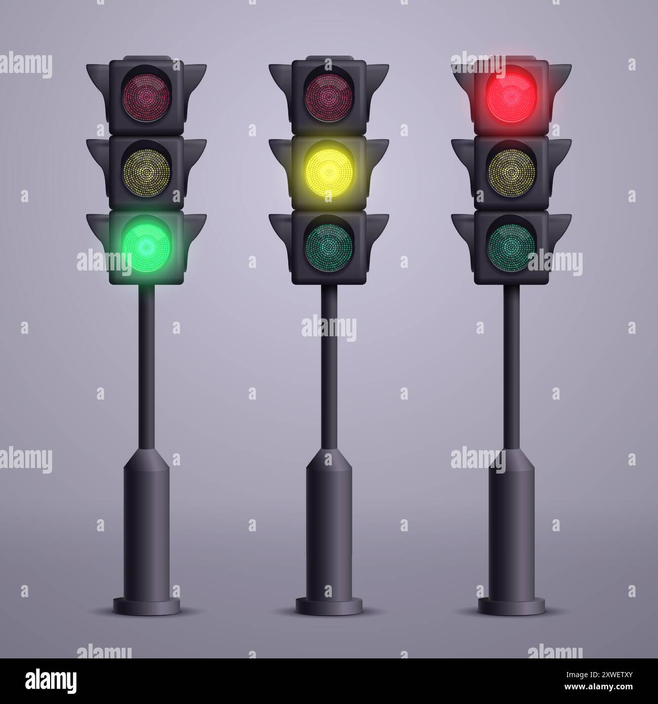 Collection of realistic road traffic lights on a stand. Vector ...