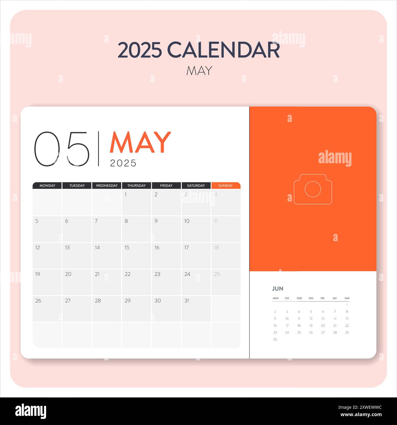 Calendar May 2025 template vector. Desk, wall calendar for print ...
