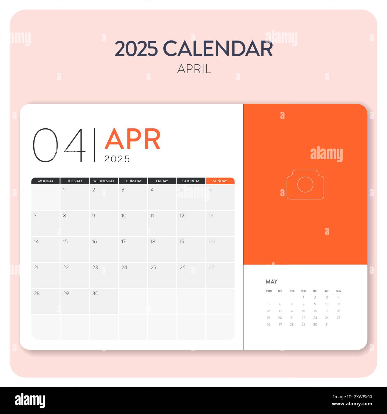Calendar April 2025 template vector. Desk, wall calendar for print ...