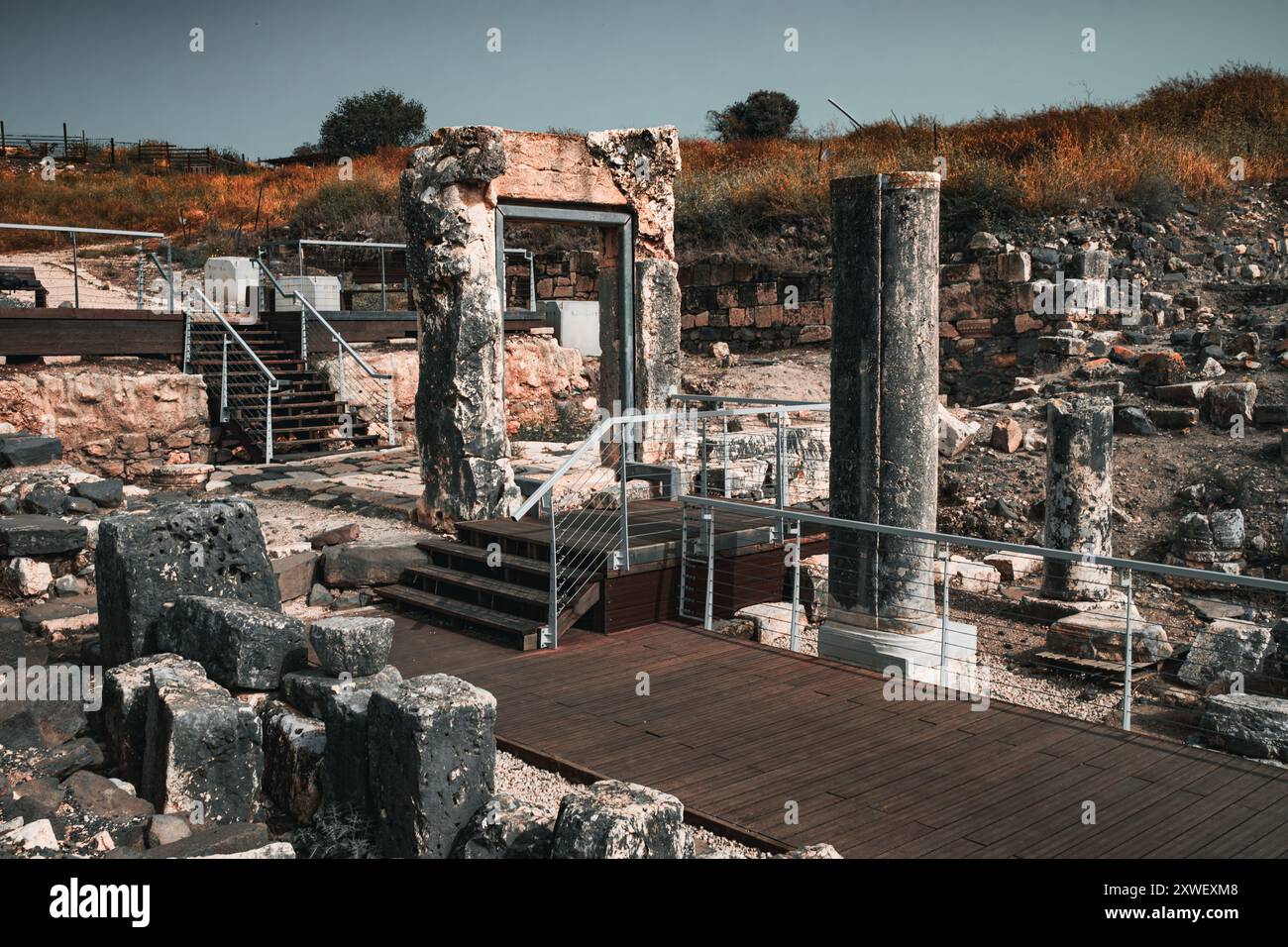 Ruins of the Arbel Ancient Synagogue in Israel, highlighting stone ...