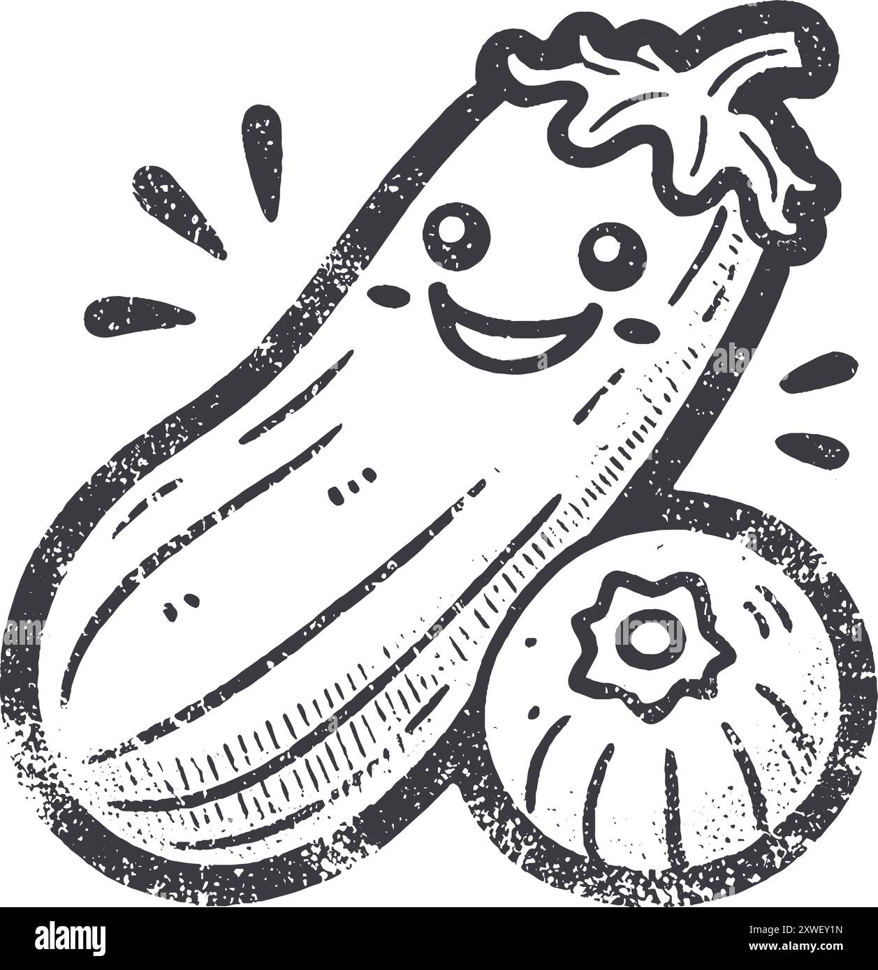 Grunge-Style Zucchini Smiling Vegetable Character with Texture, Rough ...