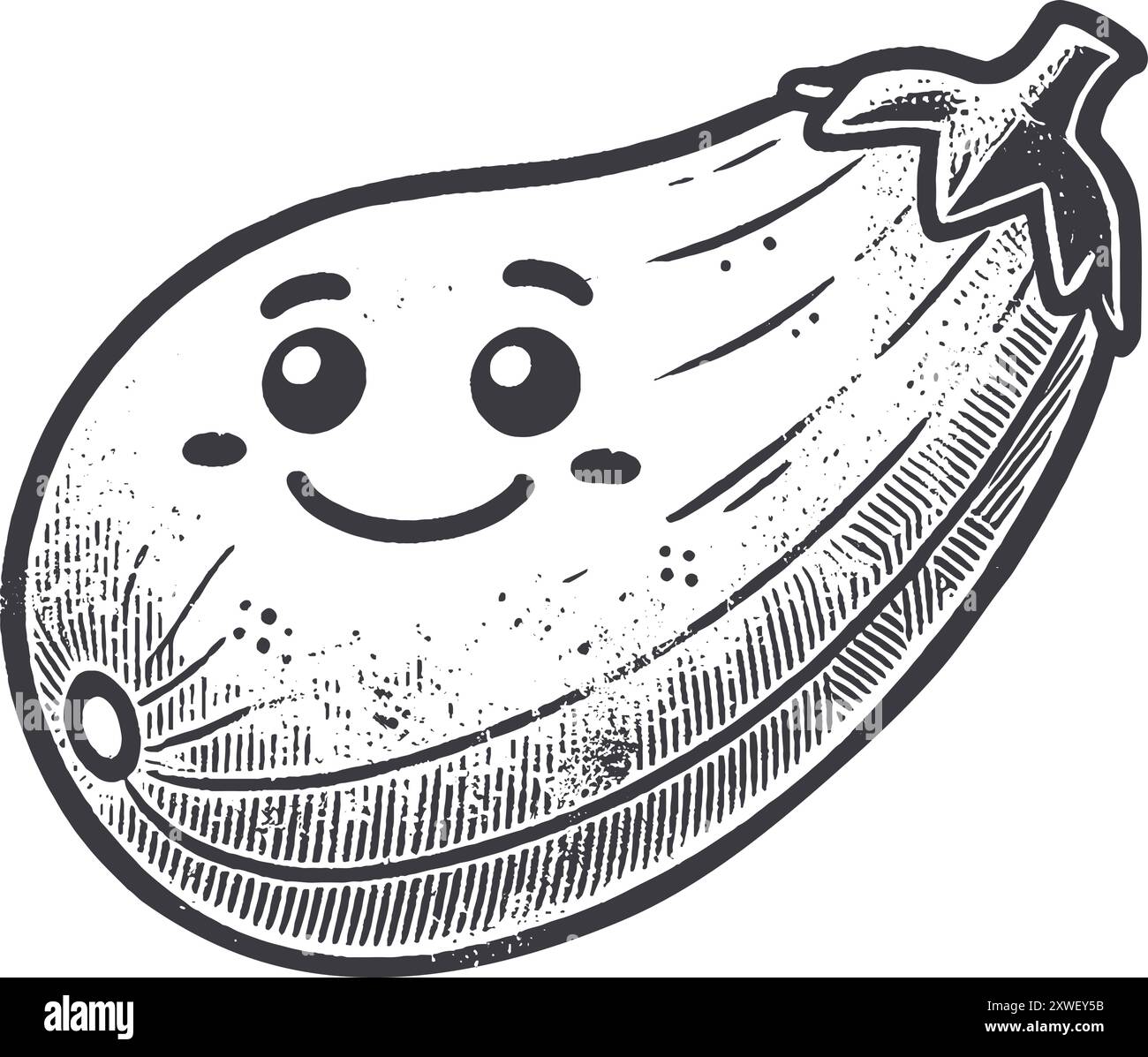 Grunge-Style Zucchini Smiling Vegetable Character with Texture, Rough ...
