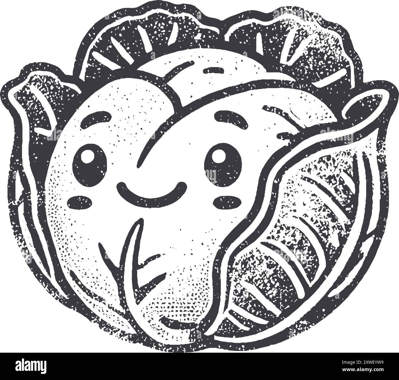 Grunge-Style Cabbage Smiling Vegetable Character with Texture, Rough ...
