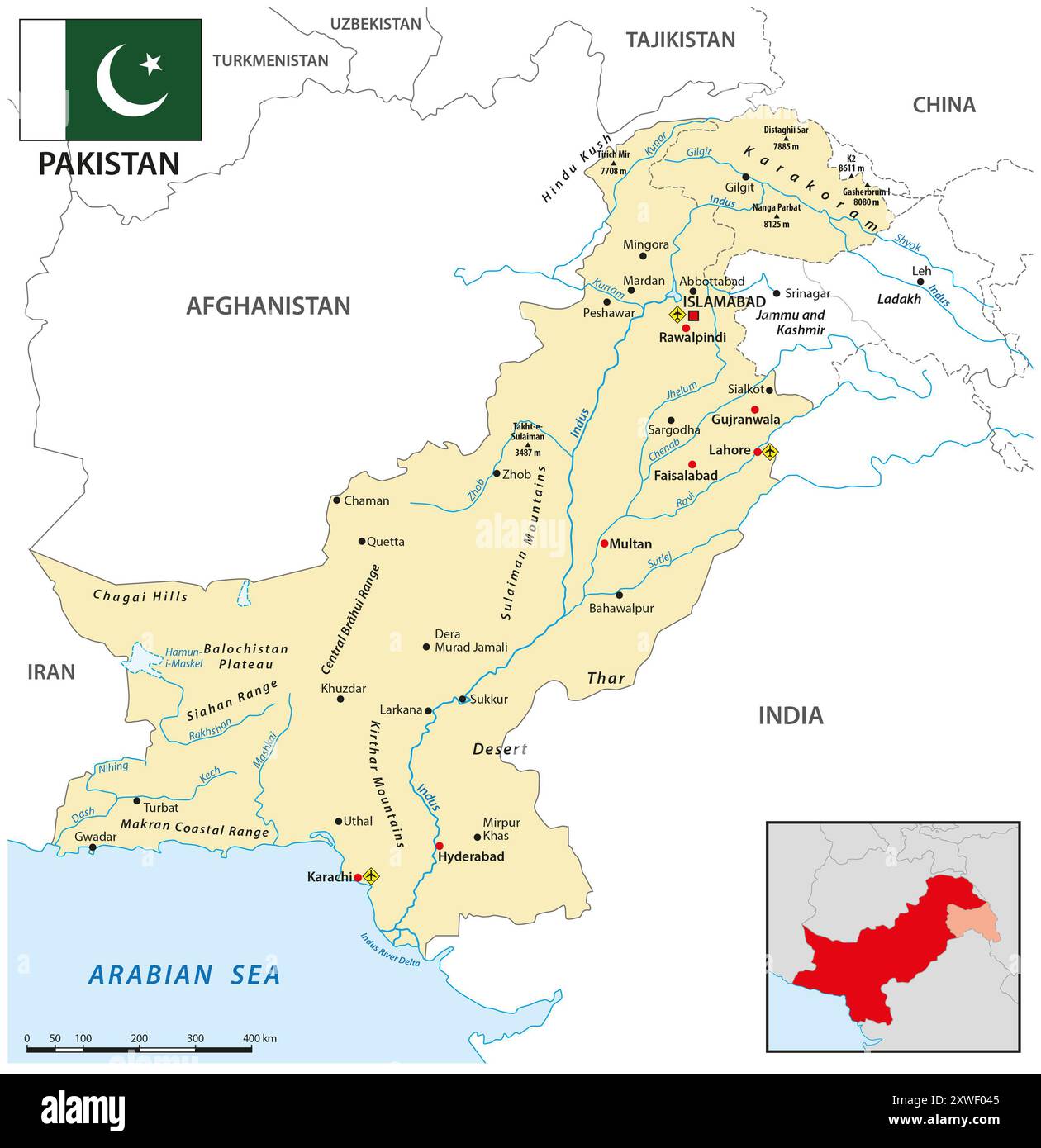 Pakistan political map vector Cut Out Stock Images & Pictures - Alamy