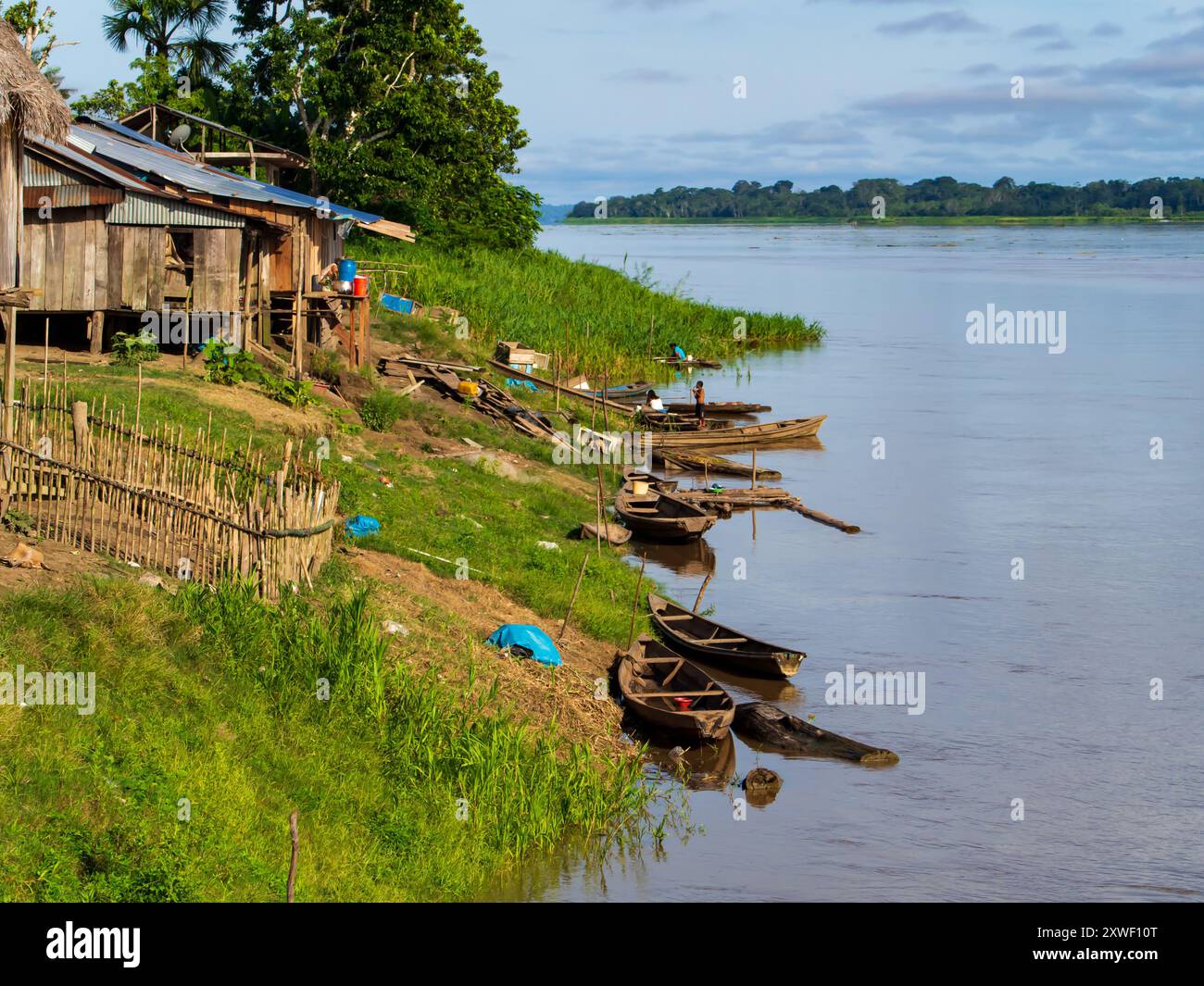 Amazon Rainforest, Peru - December 2017: Village and a lots of wooden ...