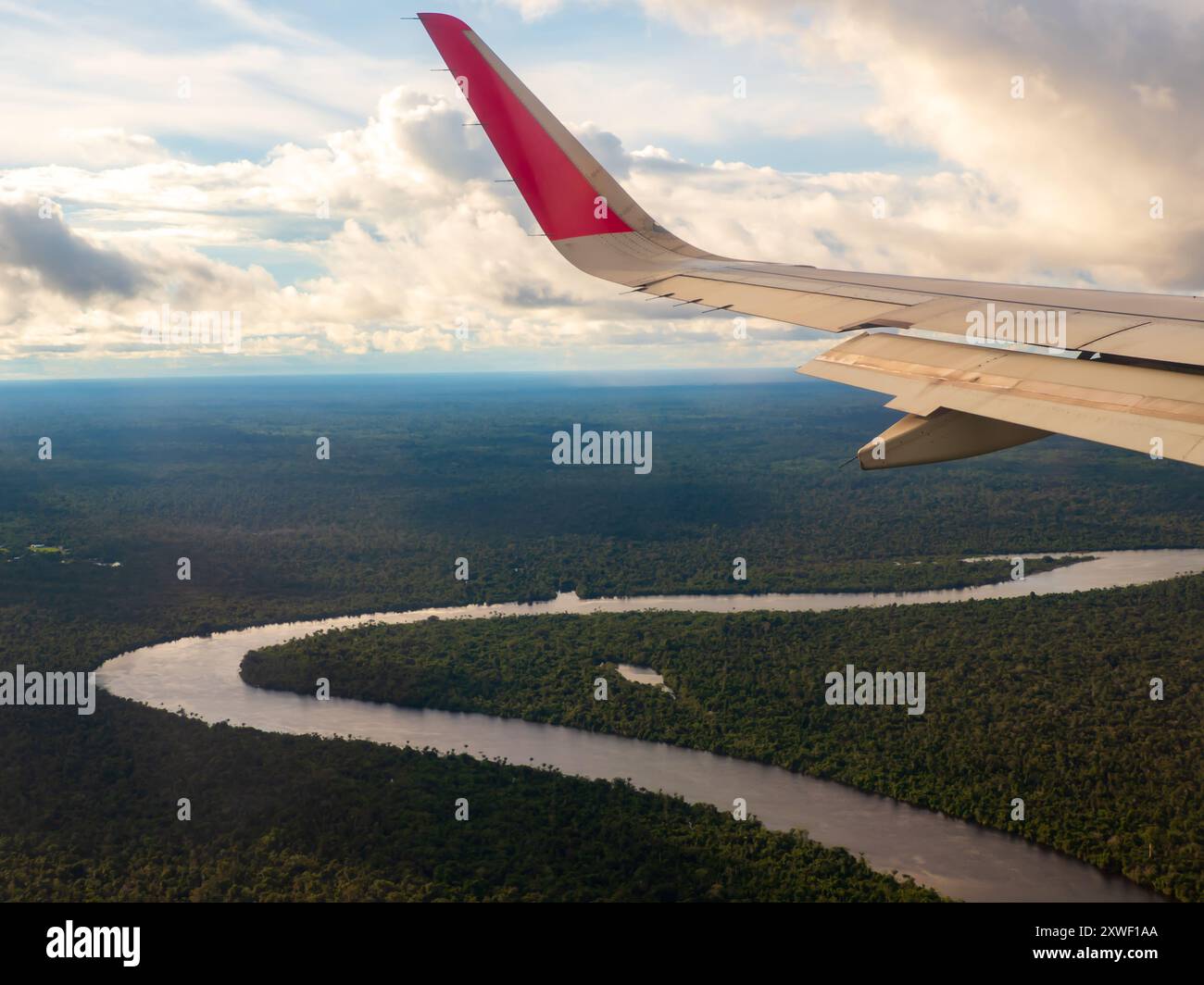 Amazonia, Peru - Se, 2022: View from the airplane window. Wing of an ...