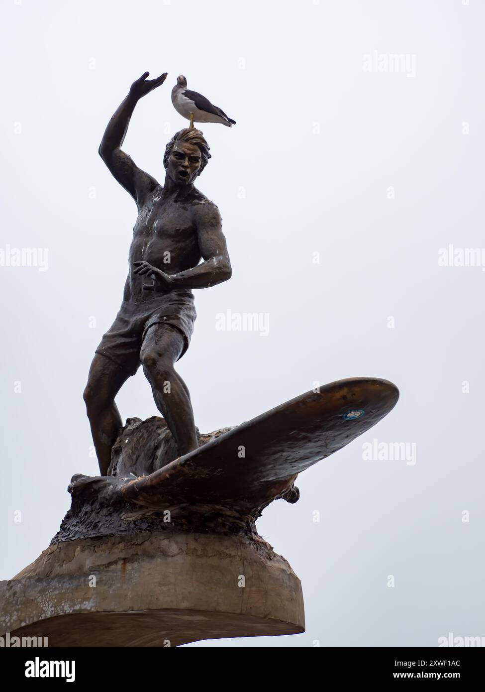 Surfer statue at Makaha beach in Lima, Miraflores, Peru, South America ...
