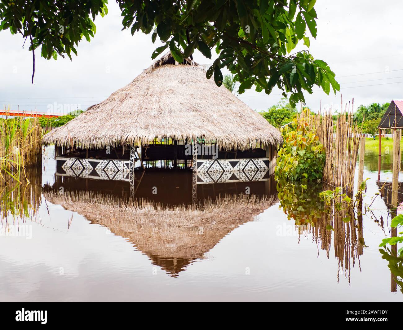 Iquitos, Peru- Apr, 2022: Maloka (maloca) typical house of Kukama ...
