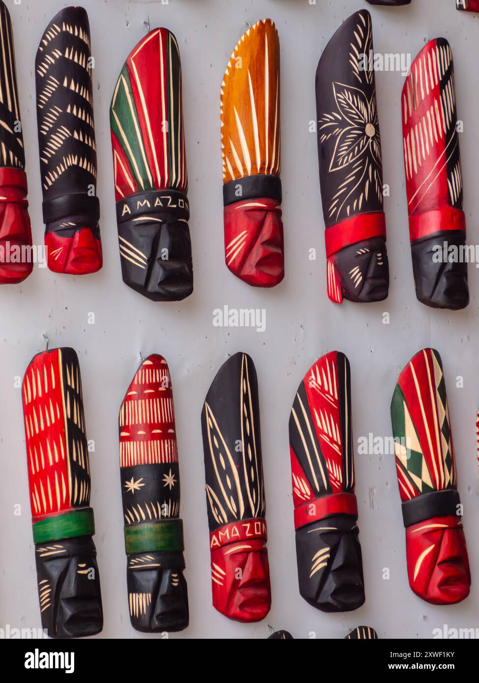 Leticia, Colombia - Dec.2019: Colourful mask, souvenirs in the Amazon ...