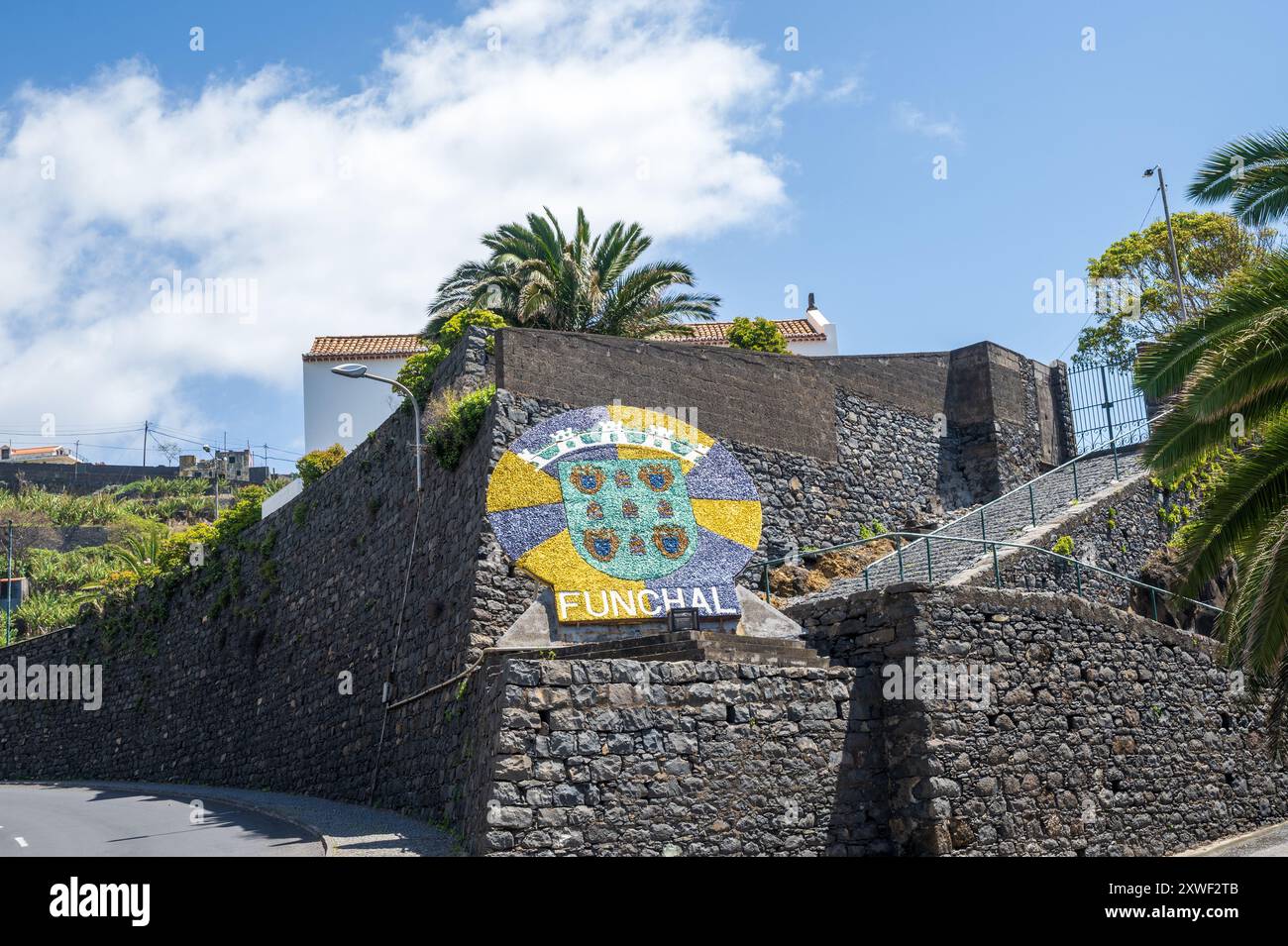 The colourful coat of arms in the historic town of Funchal ,Madeira ...