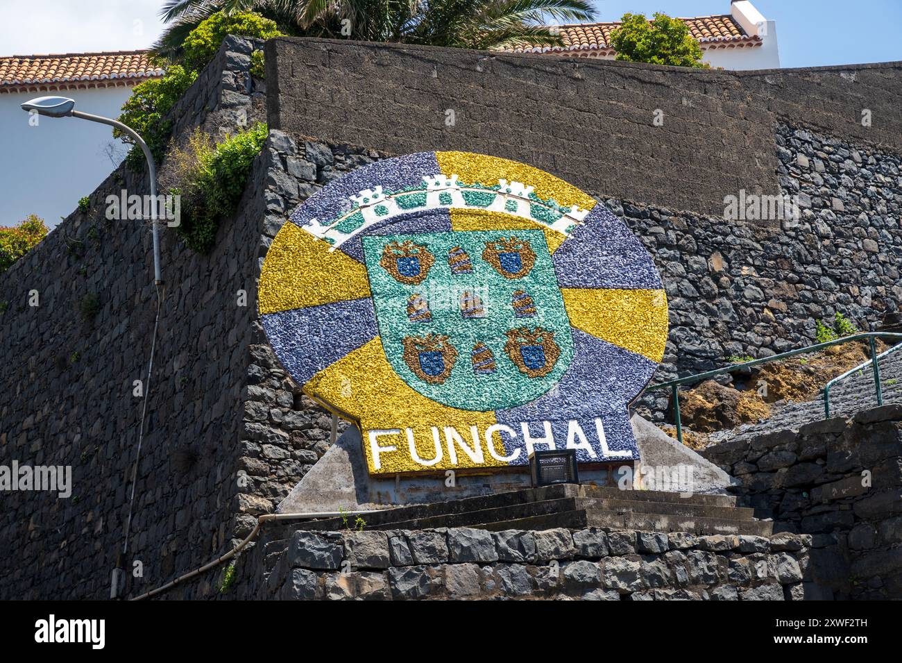 The colourful coat of arms in the historic town of Funchal ,Madeira ...