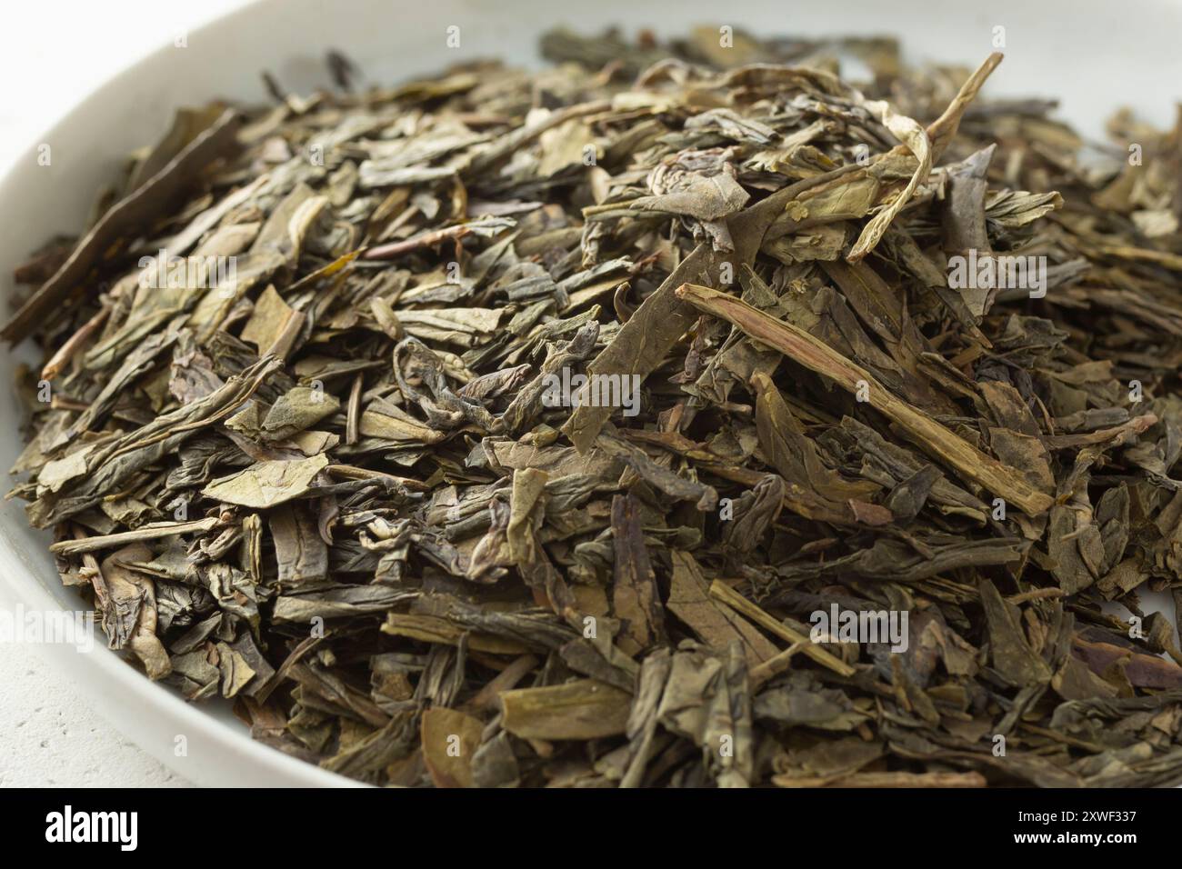 A view of a pile of loose leaf lung ching dragon well green tea Stock ...