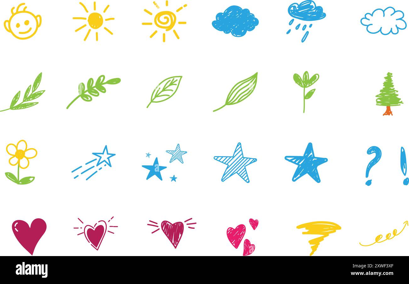 Kids doodle crayon style Hand drawn doodle sketch children Stock Vector ...