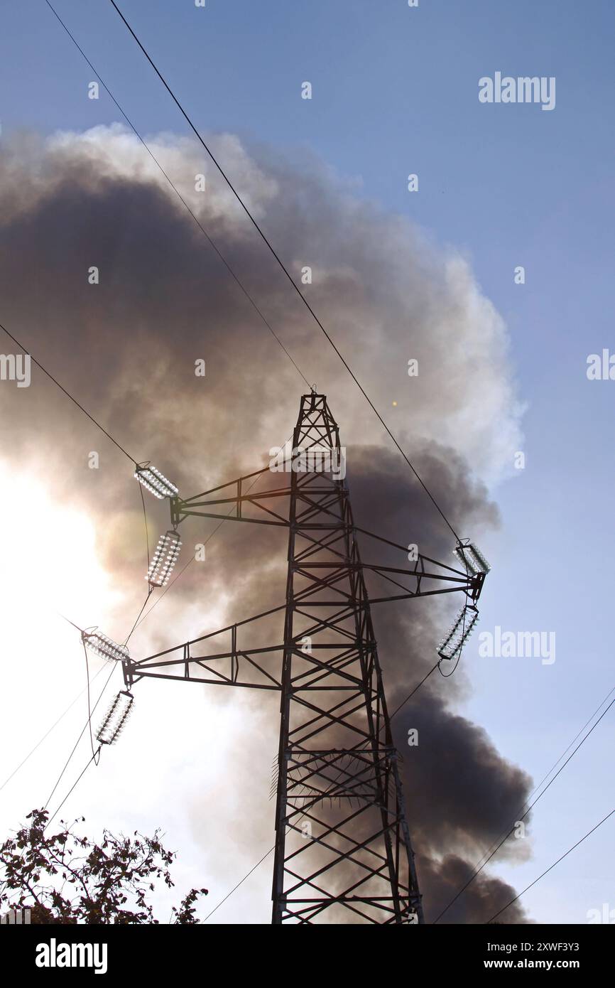 Electricity Power Transmission Tower Pylon Fire Smoke Pollution Problem ...