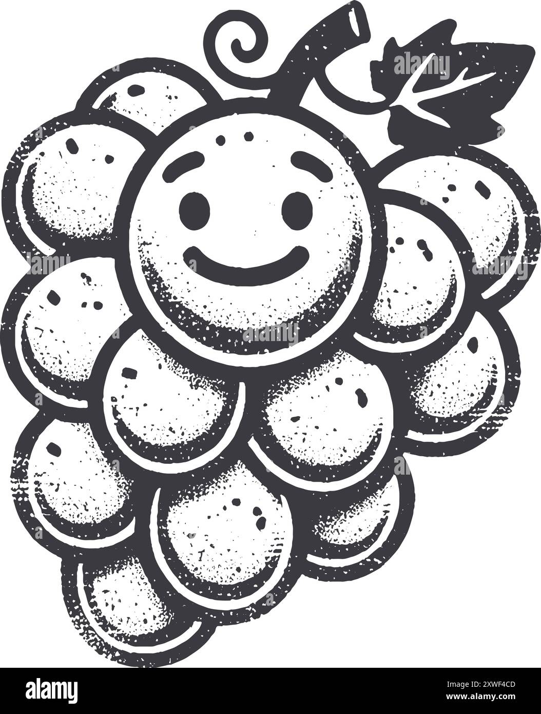 Grunge-Style Grapes Smiling Fruit Character with Texture, Rough Hand ...