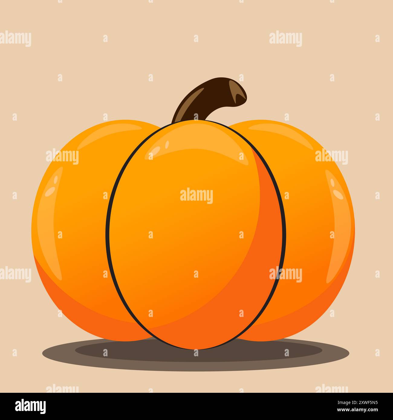 Orange fall pumpkin with brown tail on orange background. Autumn ...