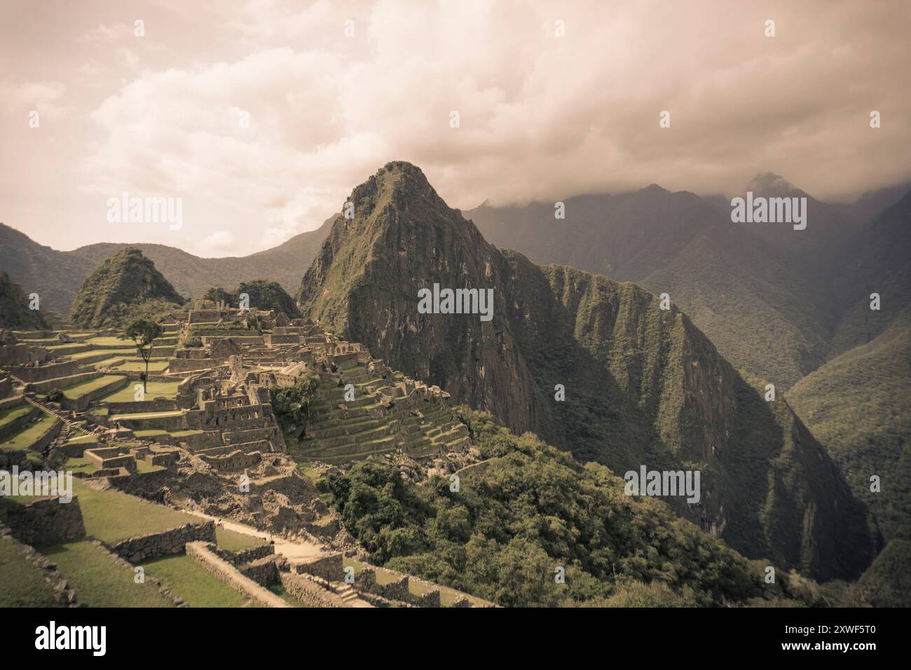 View of the lost İnca city Machu Picchu, Peru. Agriculture terraces at ...
