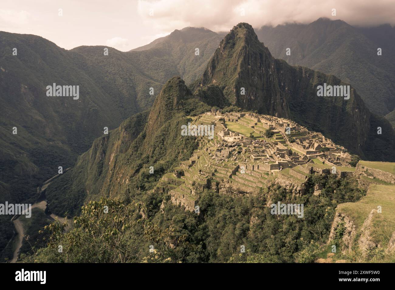 View of the lost İnca city Machu Picchu, Peru. Agriculture terraces at ...