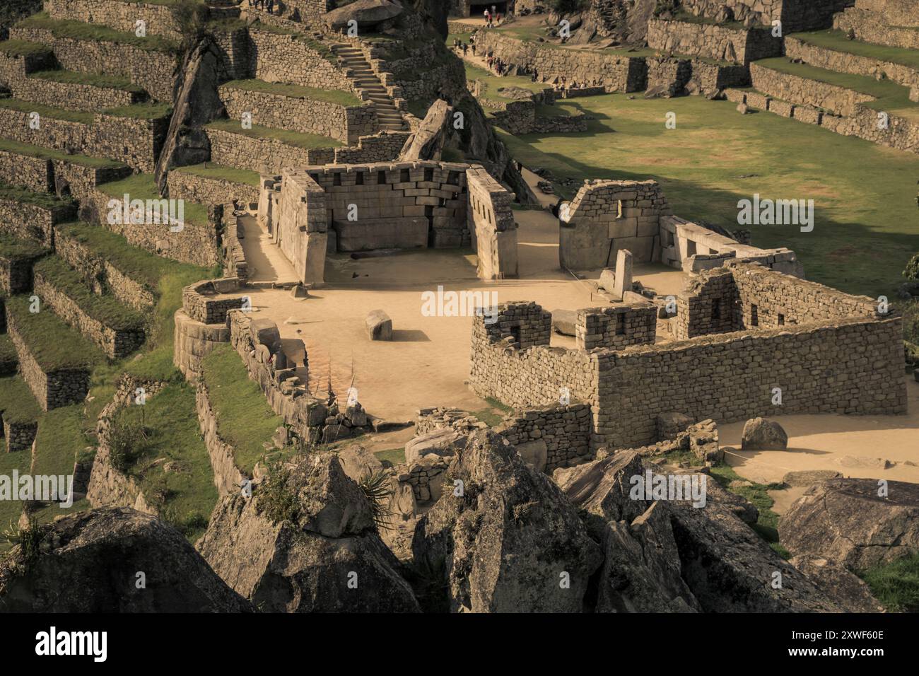 View of the lost İnca city Machu Picchu, Peru. Agriculture terraces at ...
